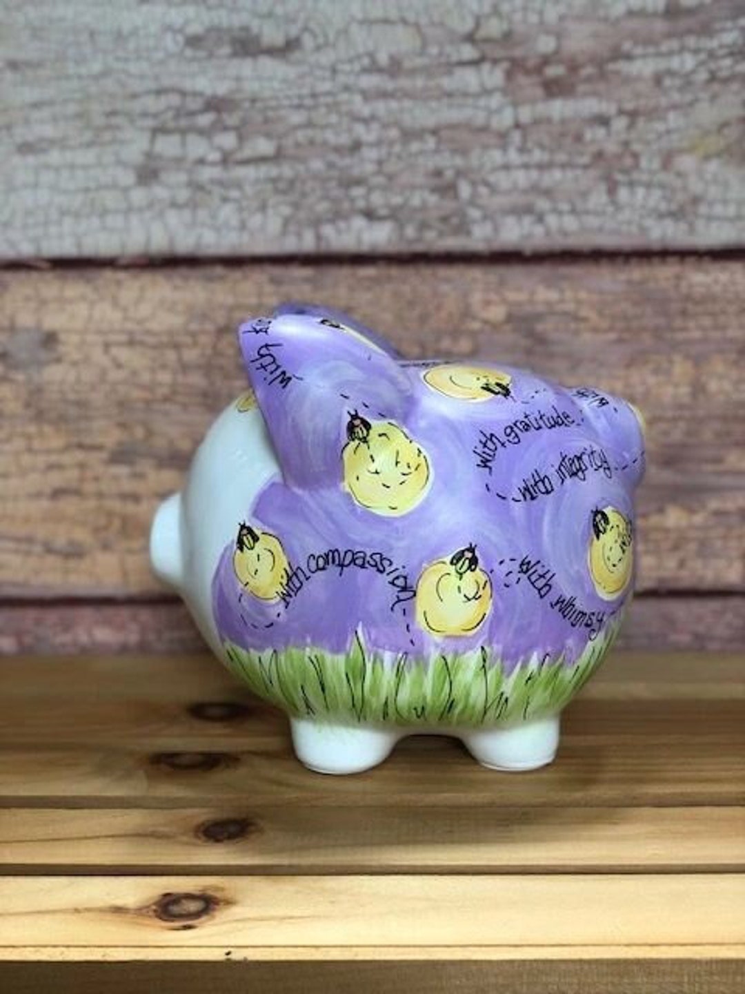 Large Hand-painted Firefly Ceramic Piggy Bank in Lavender, Personalized ...