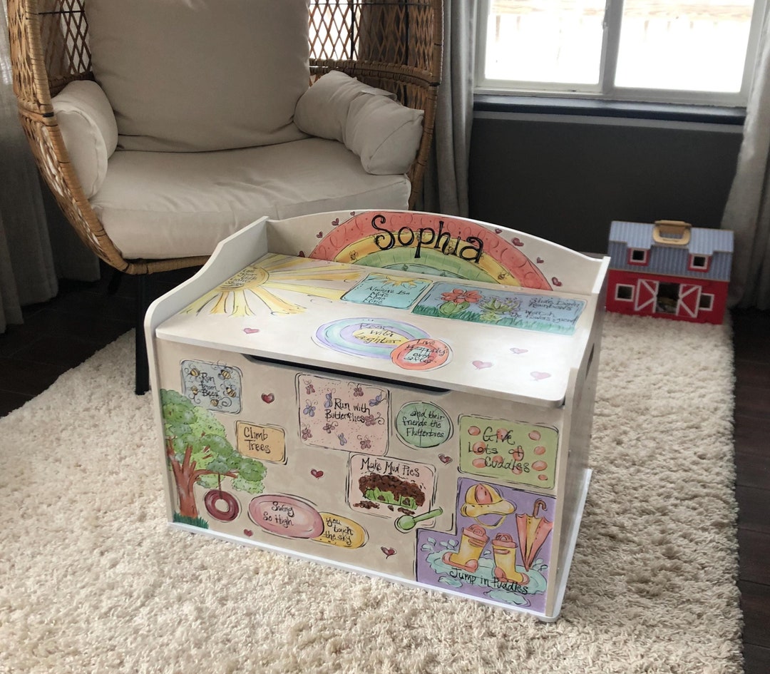 Whimsical Rhyme Time Wooden Toy Box, Hand-painted and Personalized for ...