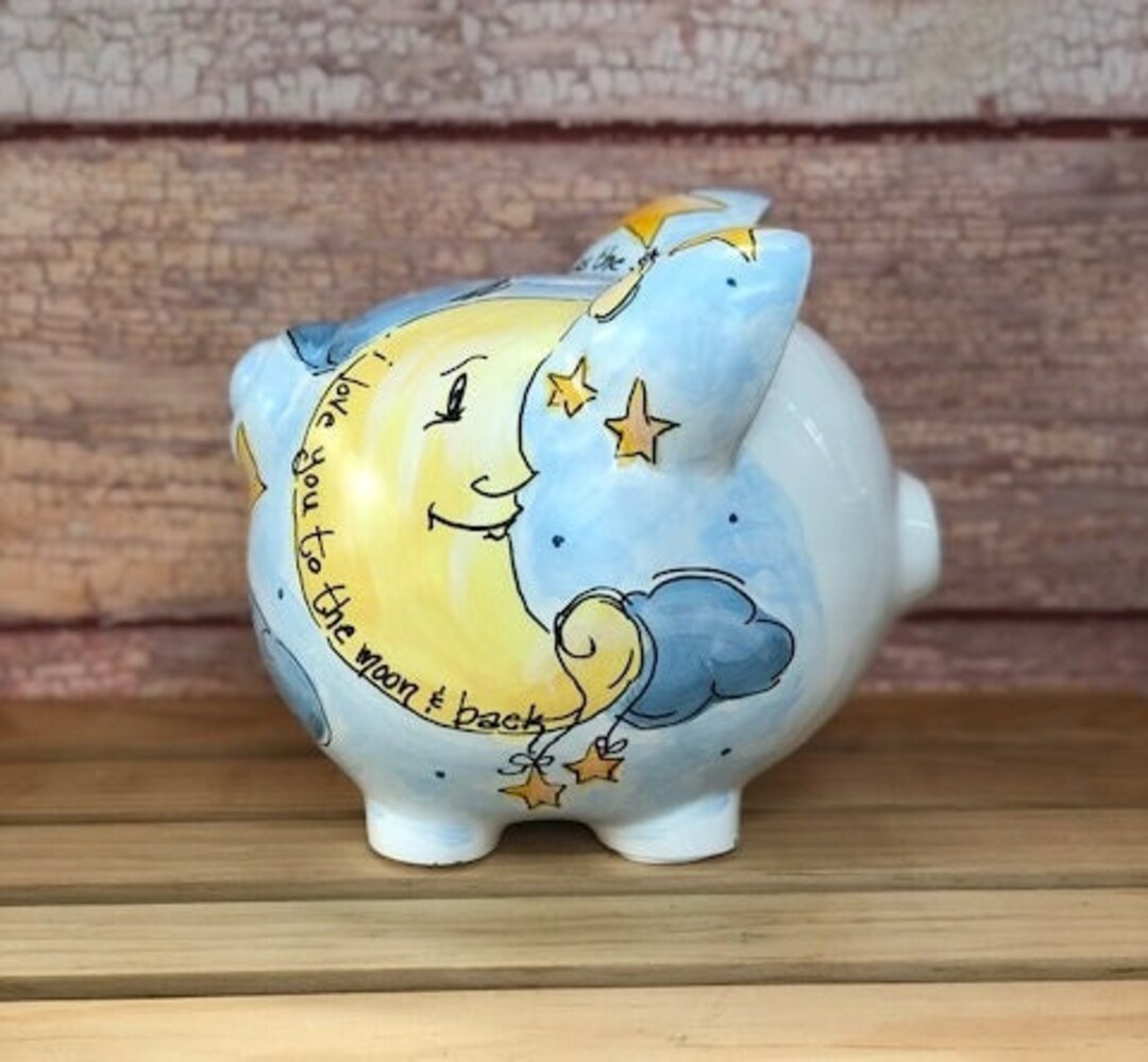 Large Hand-painted I Love You to the Moon and Back Ceramic Piggy Bank ...