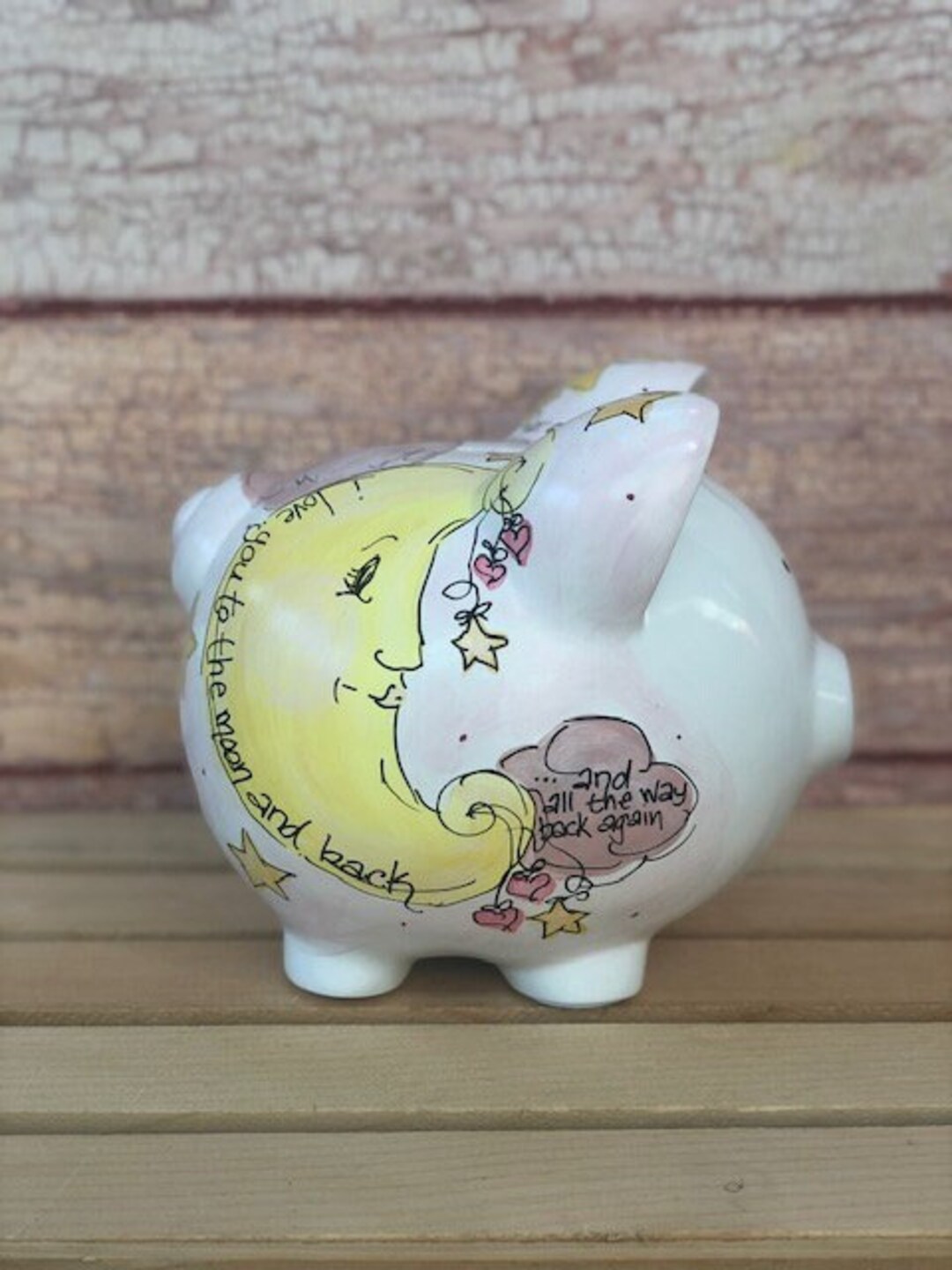 Large Pink Love You to the Moon and Back Ceramic Piggy Bank, Hand ...