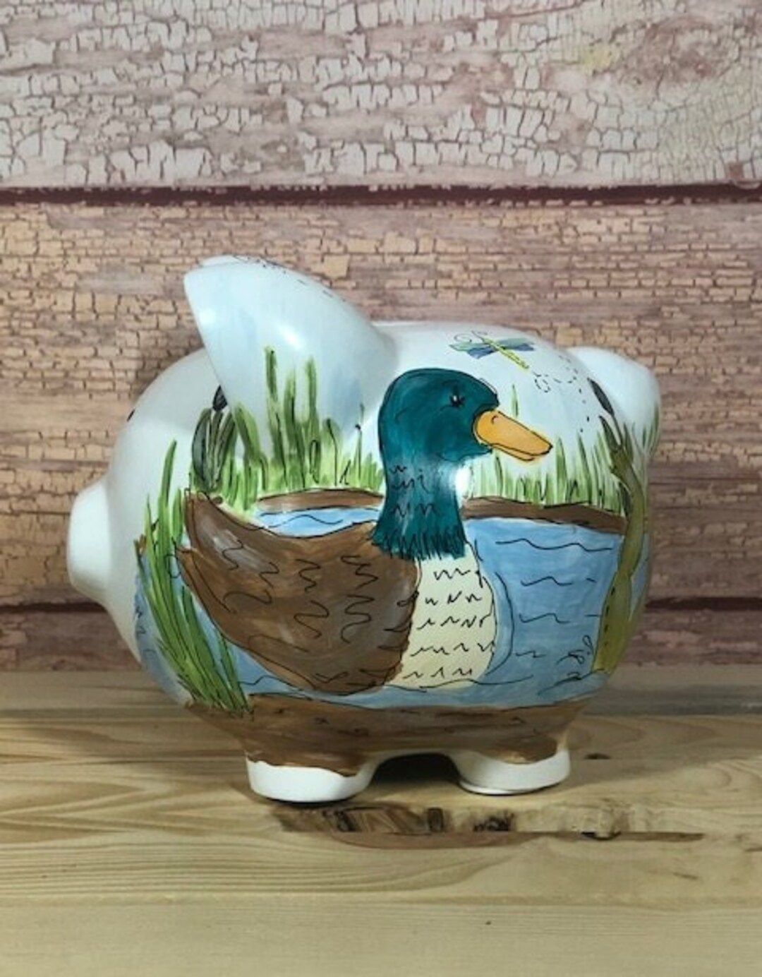Large Personalized Pond Ceramic Piggy Bank, Hand-painted Art for Kids ...