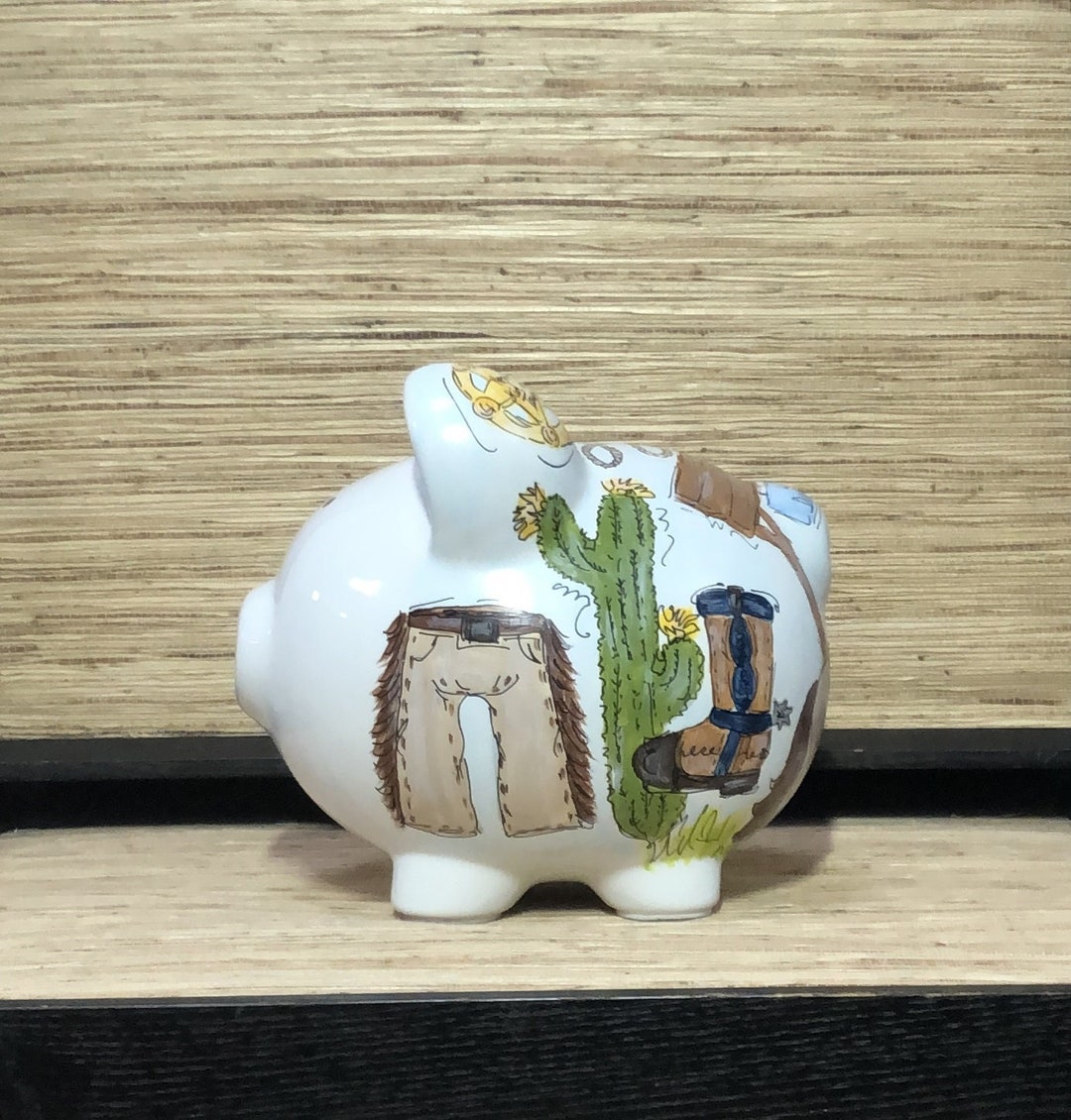 Large Hand-painted Western Ceramic Piggy Bank Personalized With Horse ...