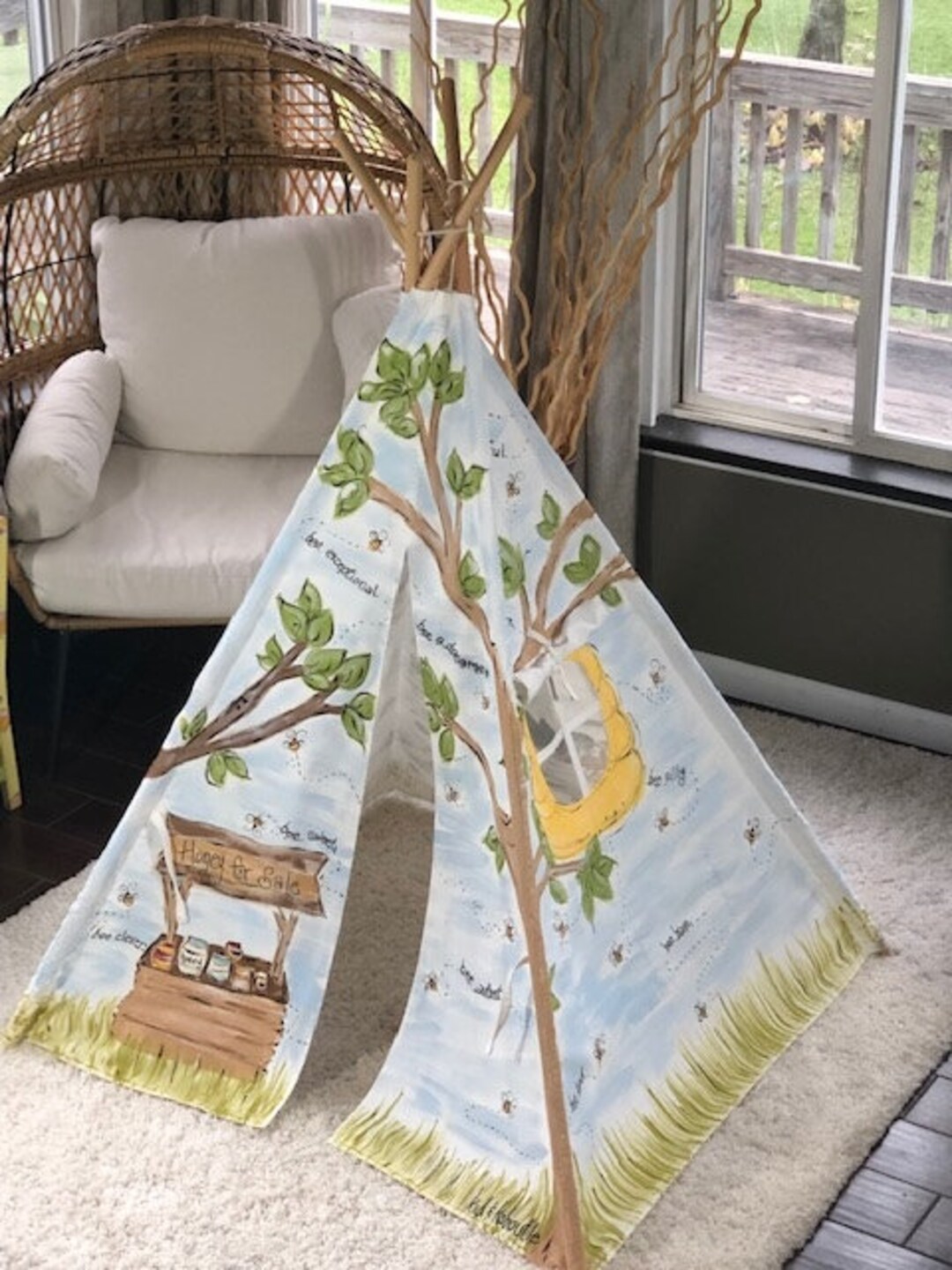 Hand-painted Natural Cotton Teepee for a Whimsical Kids Play Tent ...