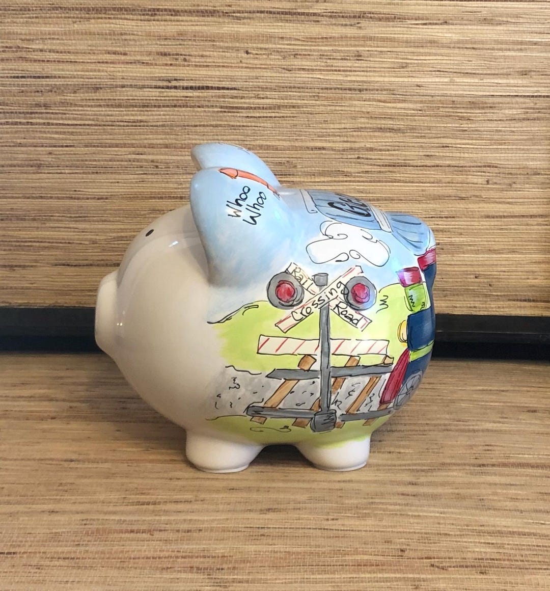 Large Personalized Train Ceramic Piggy Bank for Kids, Hand-painted ...