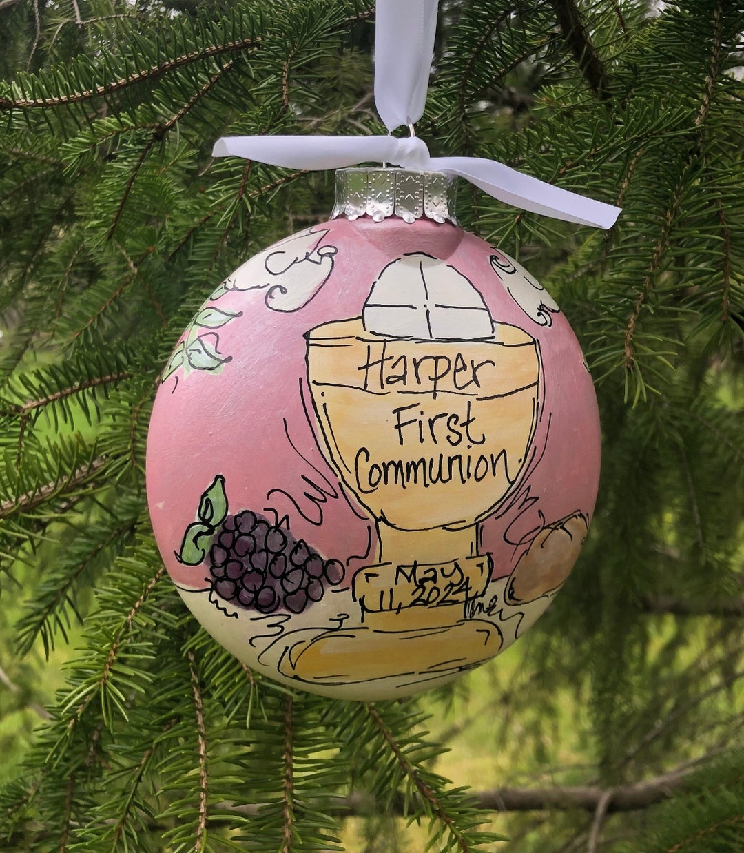 Personalized Girl Communion Hand-painted on a Plastic Disc Ornament ...