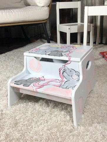 Home & Living Elephant Princess Hand-painted Personalizable Wooden Step ...