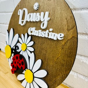 Daisy Sign With Custom Name, Ladybug Sign, Round 3D Wooden Name Sign ...