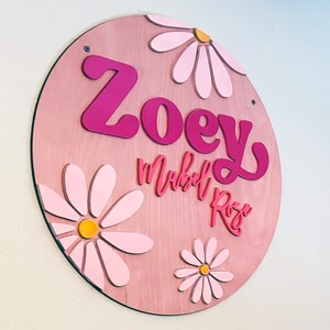 Daisy Sign With Custom Name, Ladybug Sign, Round 3D Wooden Name Sign ...