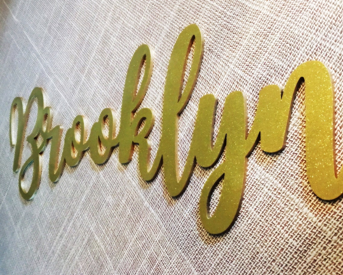 Gold Glitter Calligraphy Name Sign Laser Cut Wall Letters | Etsy