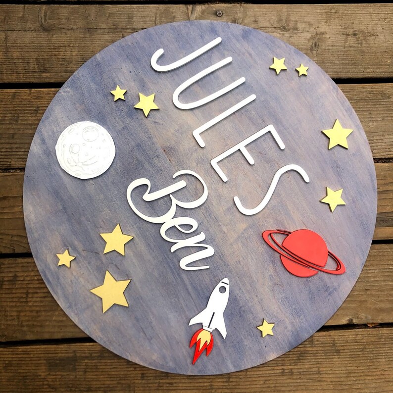 Space Theme Name Sign, 3D Nursery Name Sign, Outer Space, Rocket Ship ...