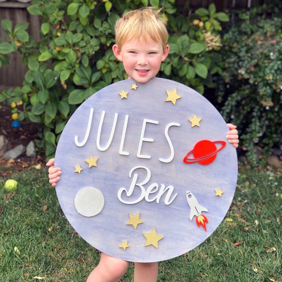 Space Theme Name Sign, 3D Nursery Name Sign, Outer Space, Rocket Ship ...