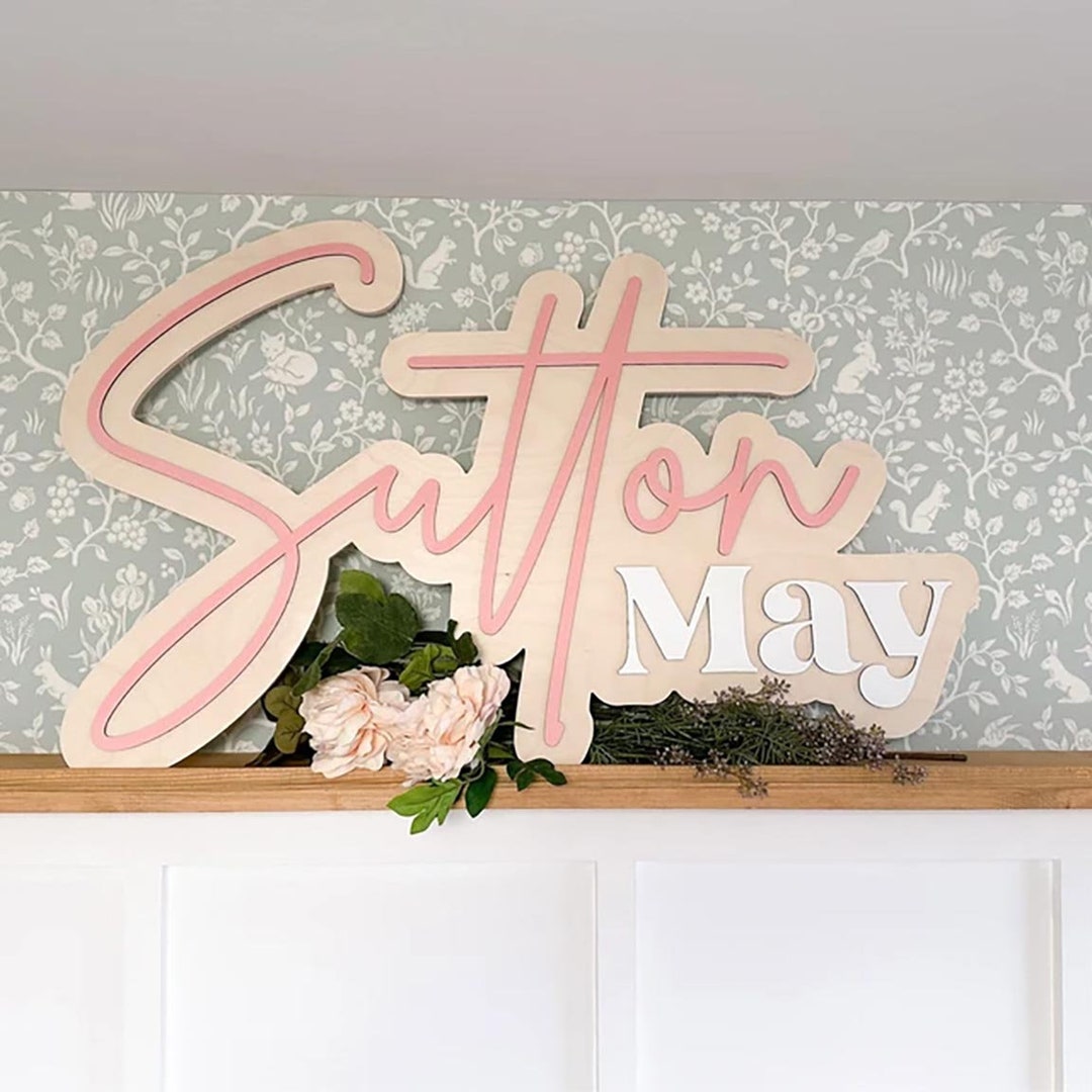 Double Layer Name Sign, 36" Wide Large Nursery Sign, Baby Shower Gifts ...