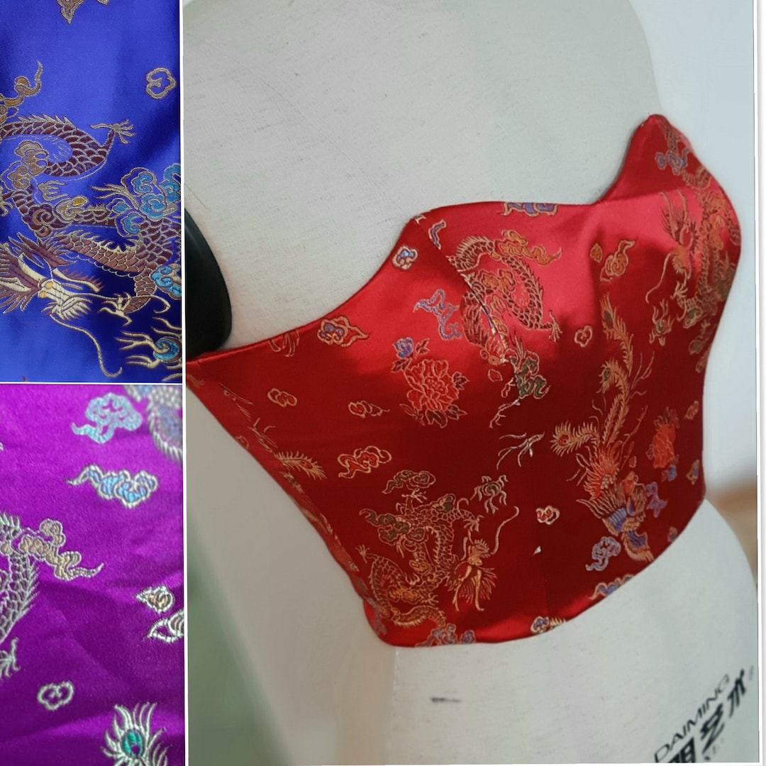 Red Satin Brocade Chinese Corset. Purple Satin Brocade Corset. Royal ...