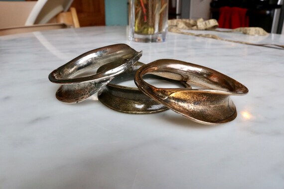 Brutalist tri-colored sand cast metal bangle set - Gem