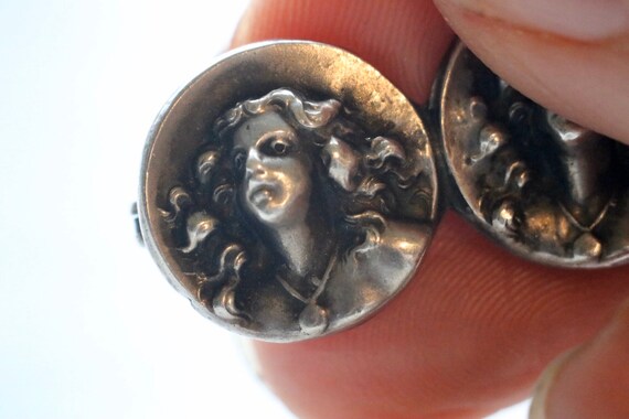 Antique Art Nouveau unusual double woman face pin Ste… - Gem