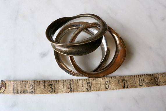 Brutalist tri-colored sand cast metal bangle set - Gem