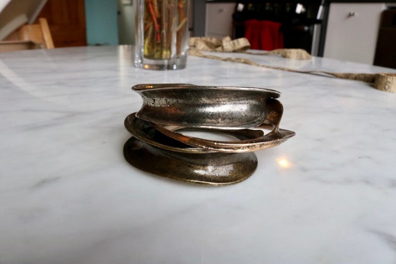 Brutalist tri-colored sand cast metal bangle set - Gem