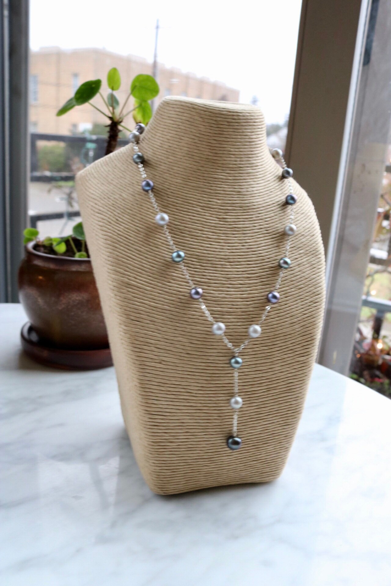 Lucoral Blue Grey White Station Sautoir Pearl Necklace and | Etsy