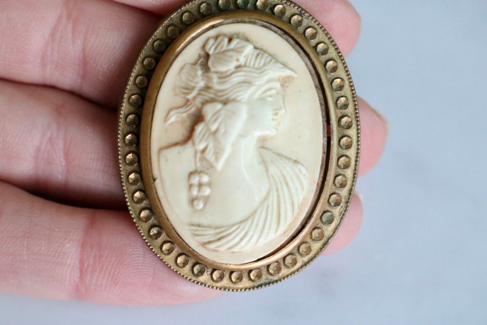 Antique Embossed Celluloid Cameo in Embossed Metal Frame - Etsy
