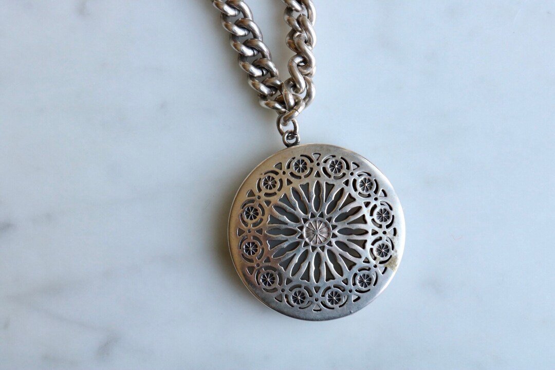 Massive Antique Sterling Reticulated Pendant on Thick Curb Chain - Etsy