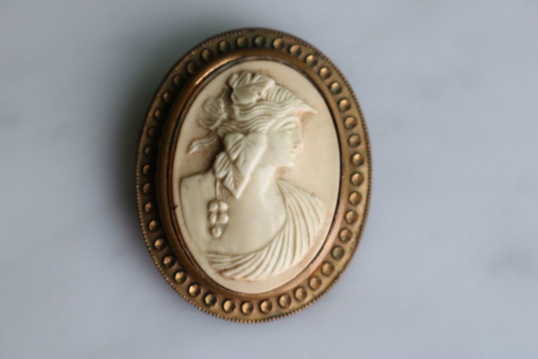 Antique Embossed Celluloid Cameo in Embossed Metal Frame - Etsy