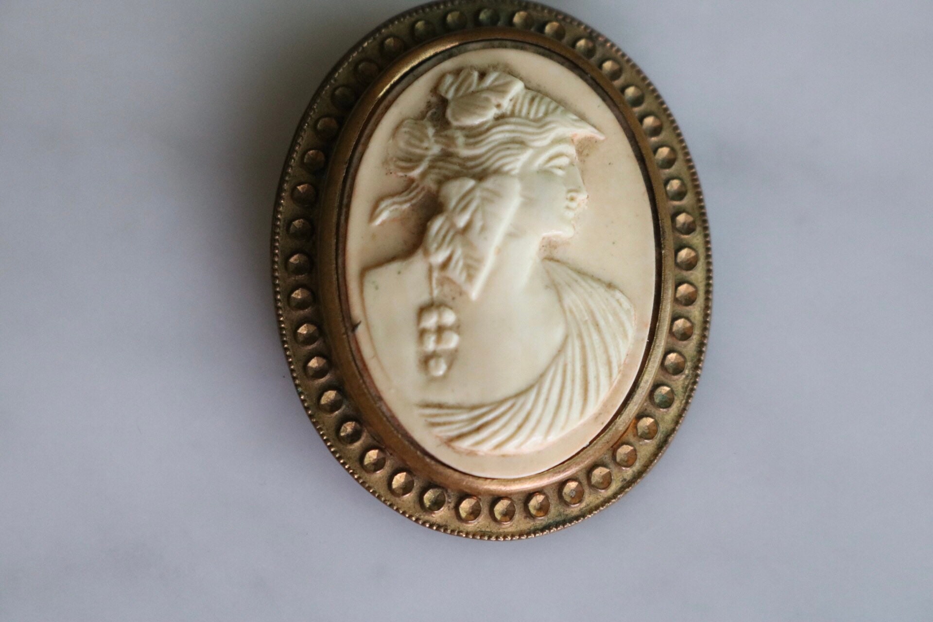 Antique Embossed Celluloid Cameo in Embossed Metal Frame - Etsy