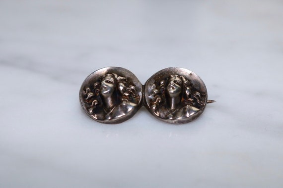 Antique Art Nouveau unusual double woman face pin Ste… - Gem