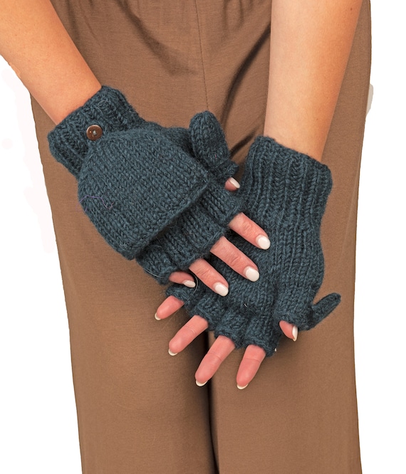Hand Made 100 Merino Wool Flip Top Snowboard Finger Less Ski Polar Fleece Lined Fingerless Nepalese Mittens Convertible Texting Gloves Etsy