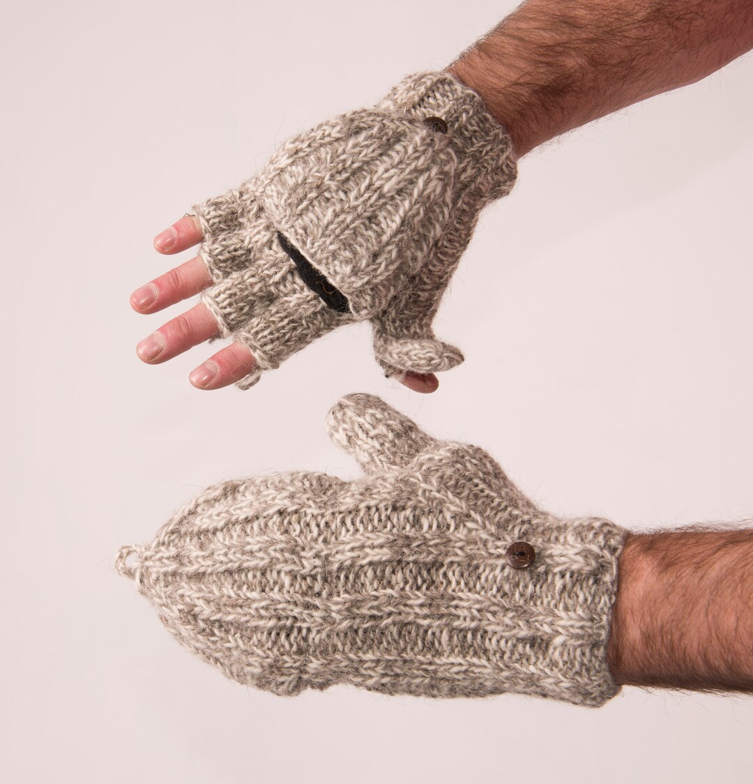 Hand Knitted Wool Convertible Mittens: Polar Fleece Lined Glittens - Etsy