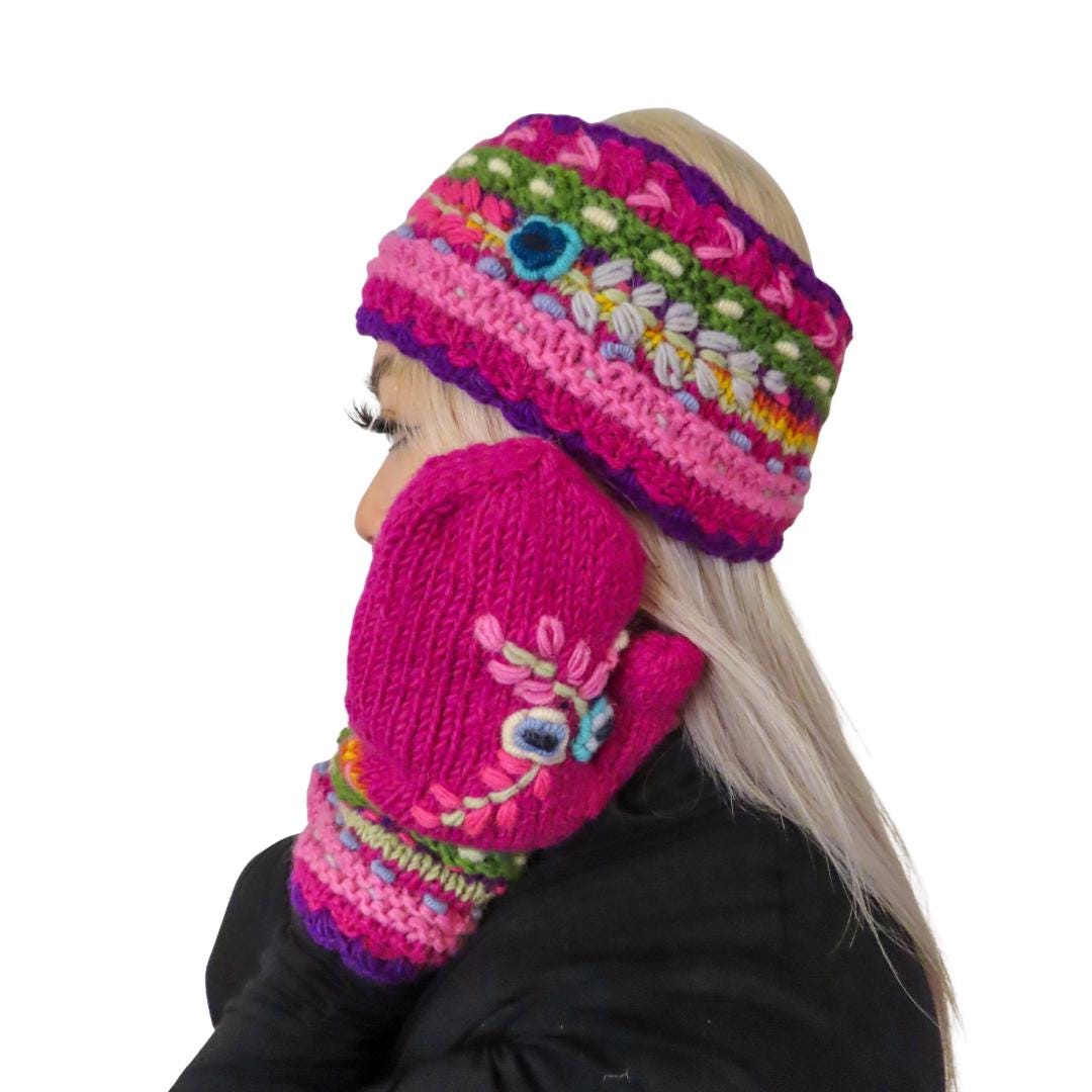 Hand Knit Wool Mittens: Embroidered Texting Mittens-pink - Etsy