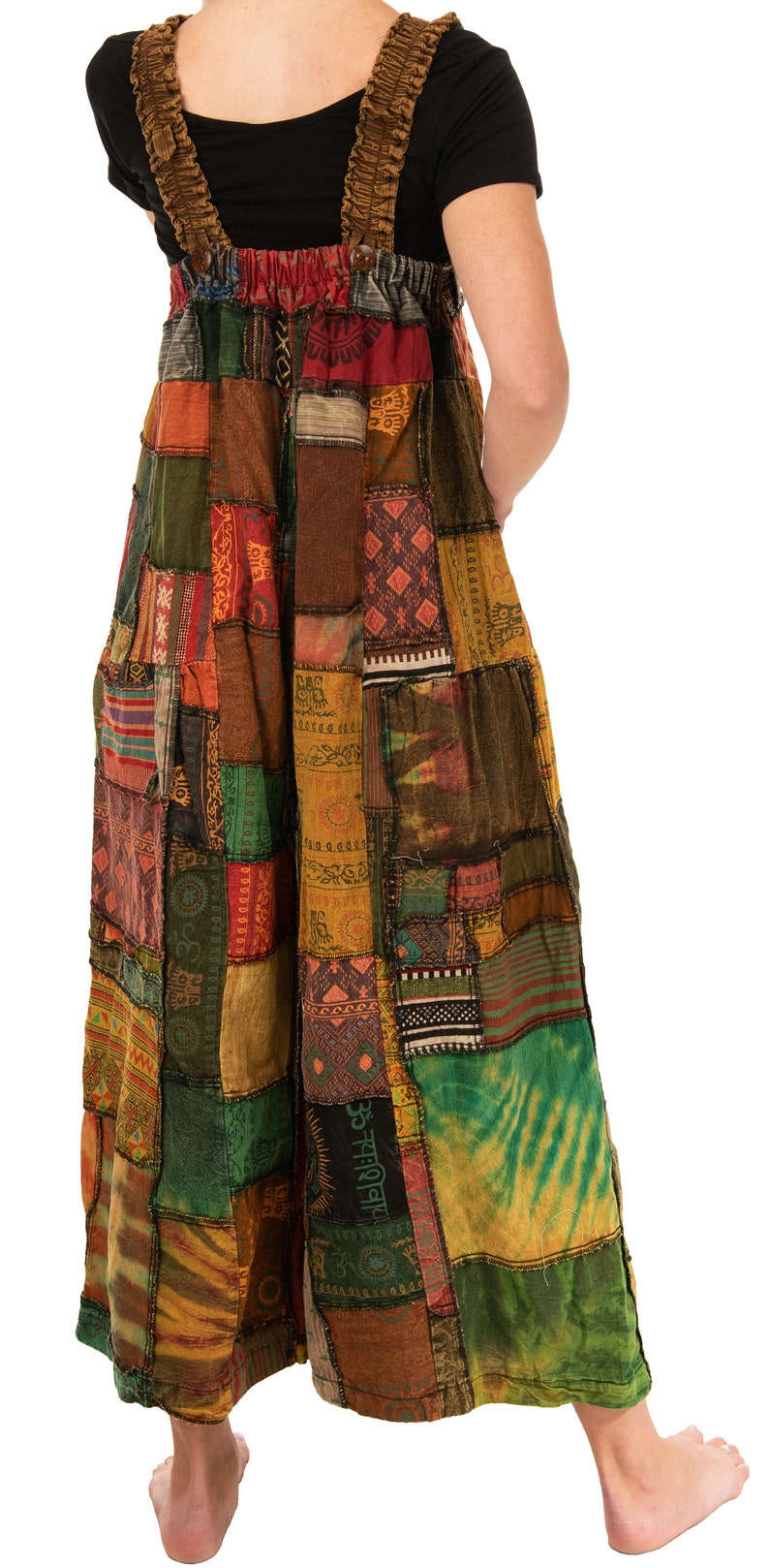 Patchwork Cotton Overalls: Wide Leg Hippie Jumpsuit With Pockets - Etsy