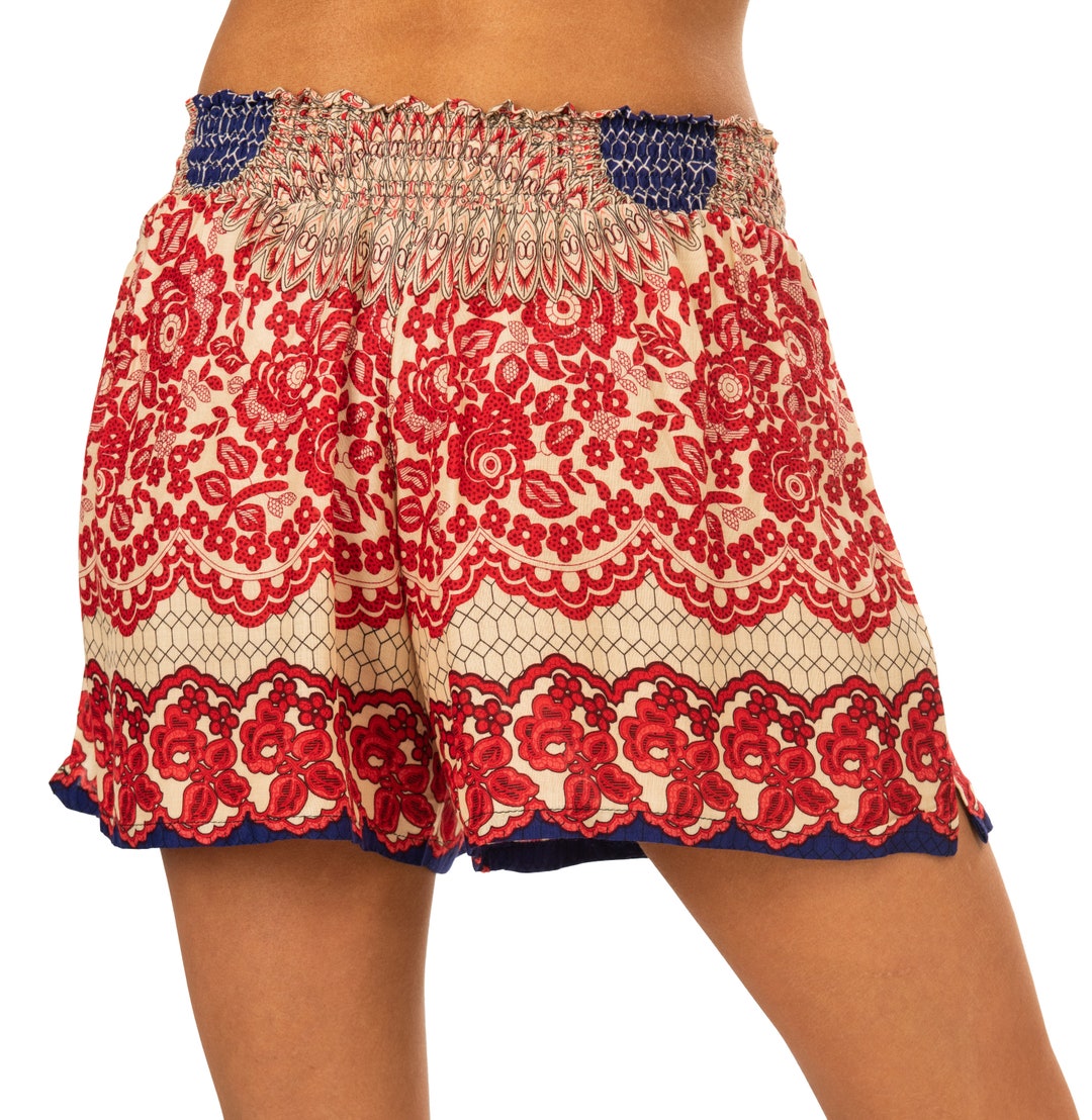 Rose Flower Print Rayon Shorts: Hippie Festival Style - Etsy