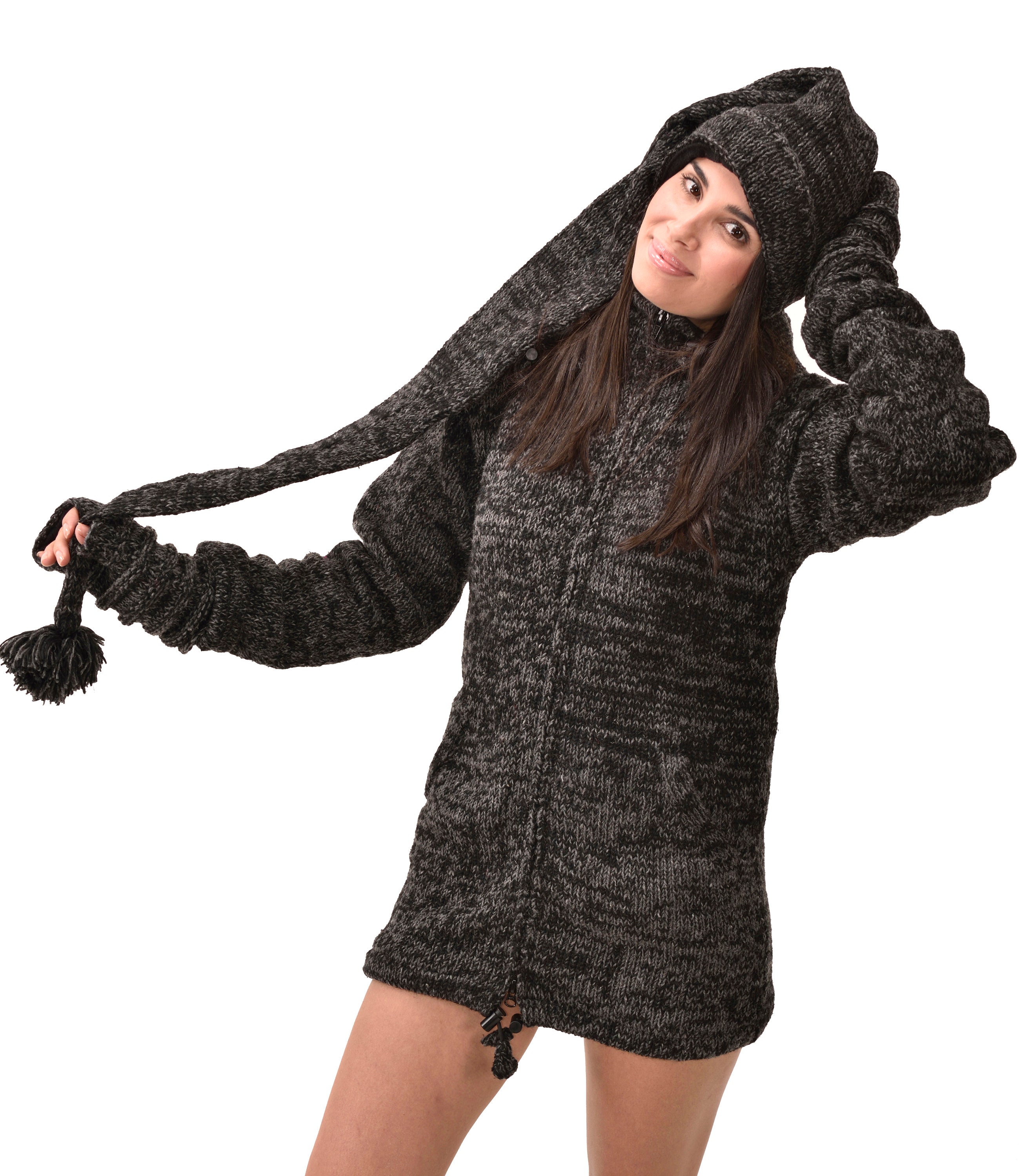 Hand-knitted Merino Wool Long Tail Hat: Fleece Lined Scarf Combo - Etsy
