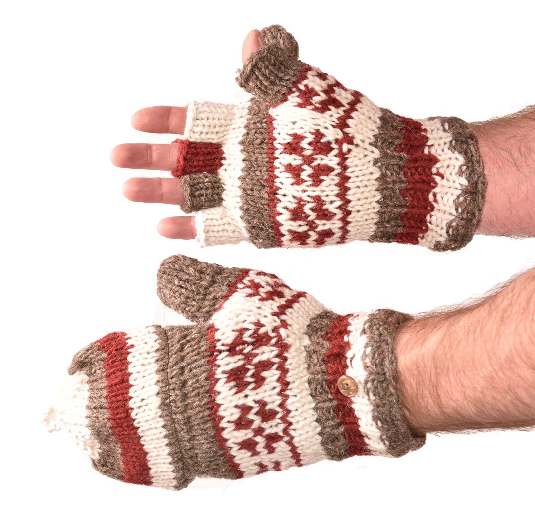 Hand Knit Wool Glittens: Polar Fleece Lined Convertible Mittens - Etsy
