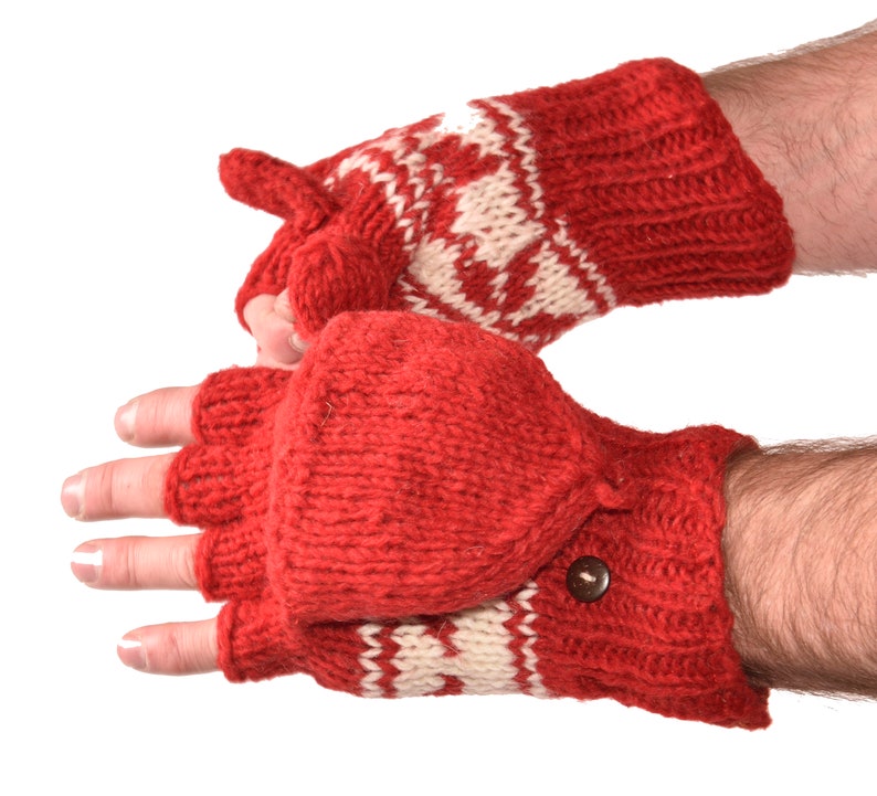 Hand Knit Wool Convertible Fingerless Mittens: Polar Fleece Lined - Etsy
