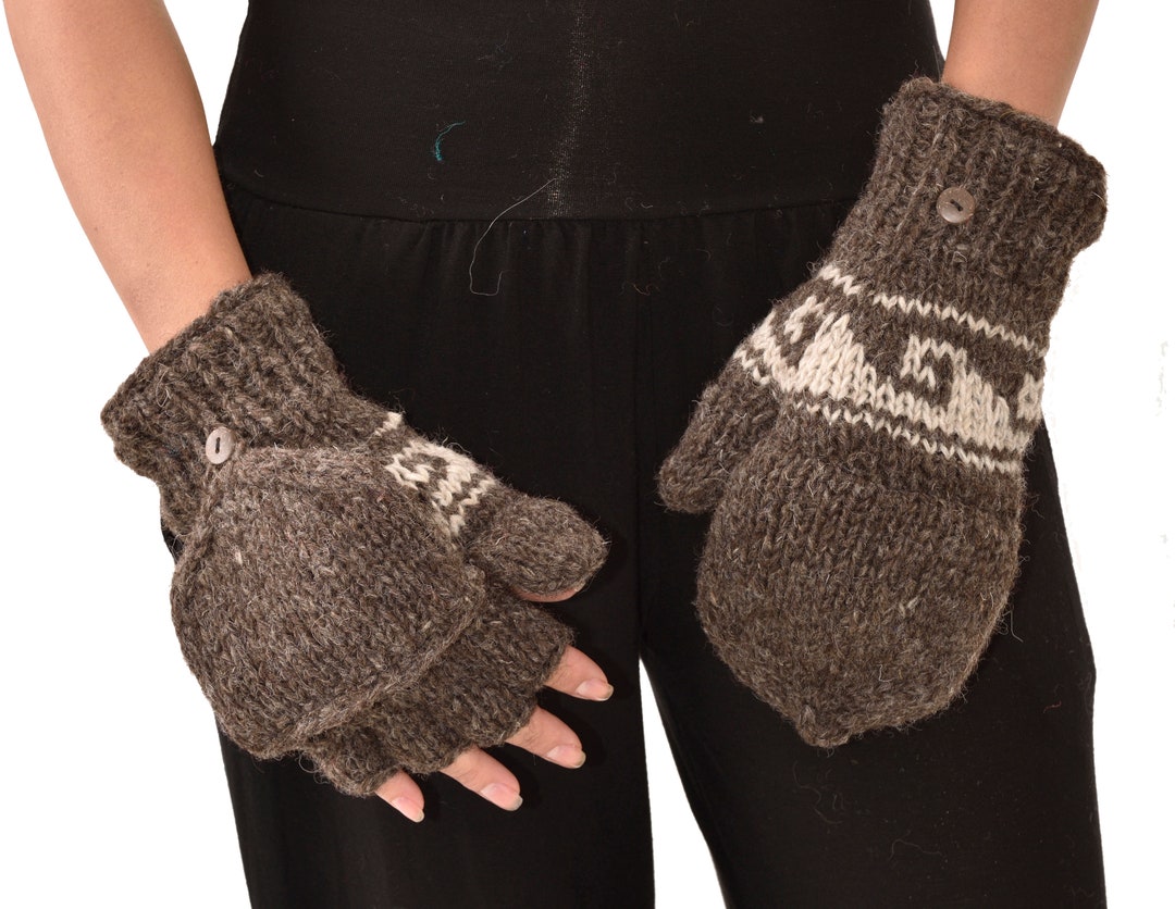 Hand Made 100% Merino Wool Flip Top Snowboard Finger Less Ski Polar ...