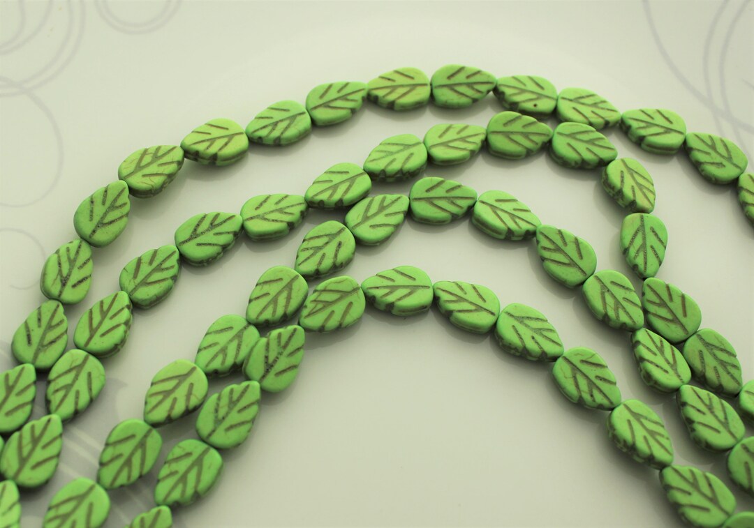 25 Pcs Green Carved Synthetic Turquoise Leaf Gemstone Beads - 13x9mm - Etsy
