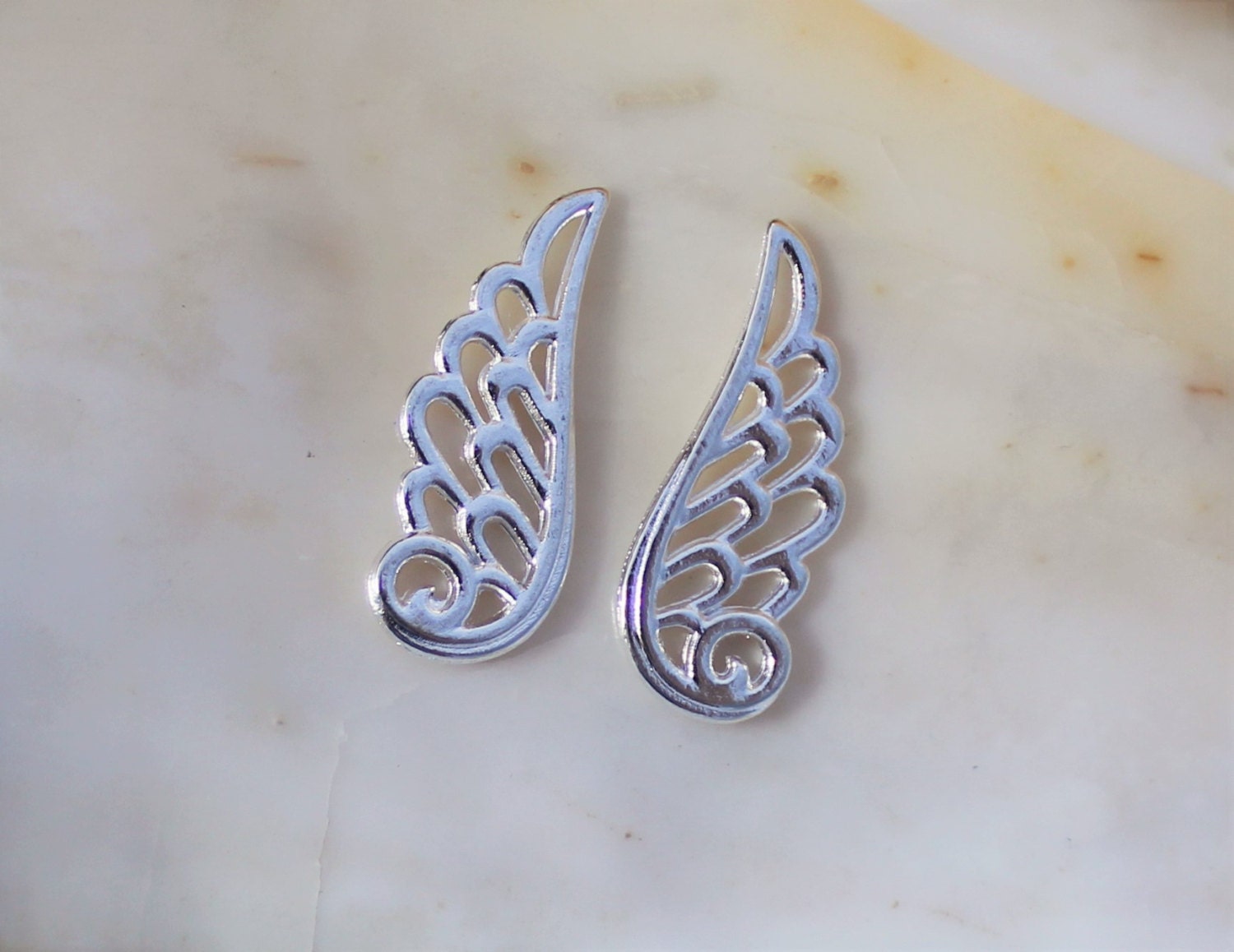 20/40/80 PCS Bright Silver Filigree Angel Wing Pendants - 24x10mm ...