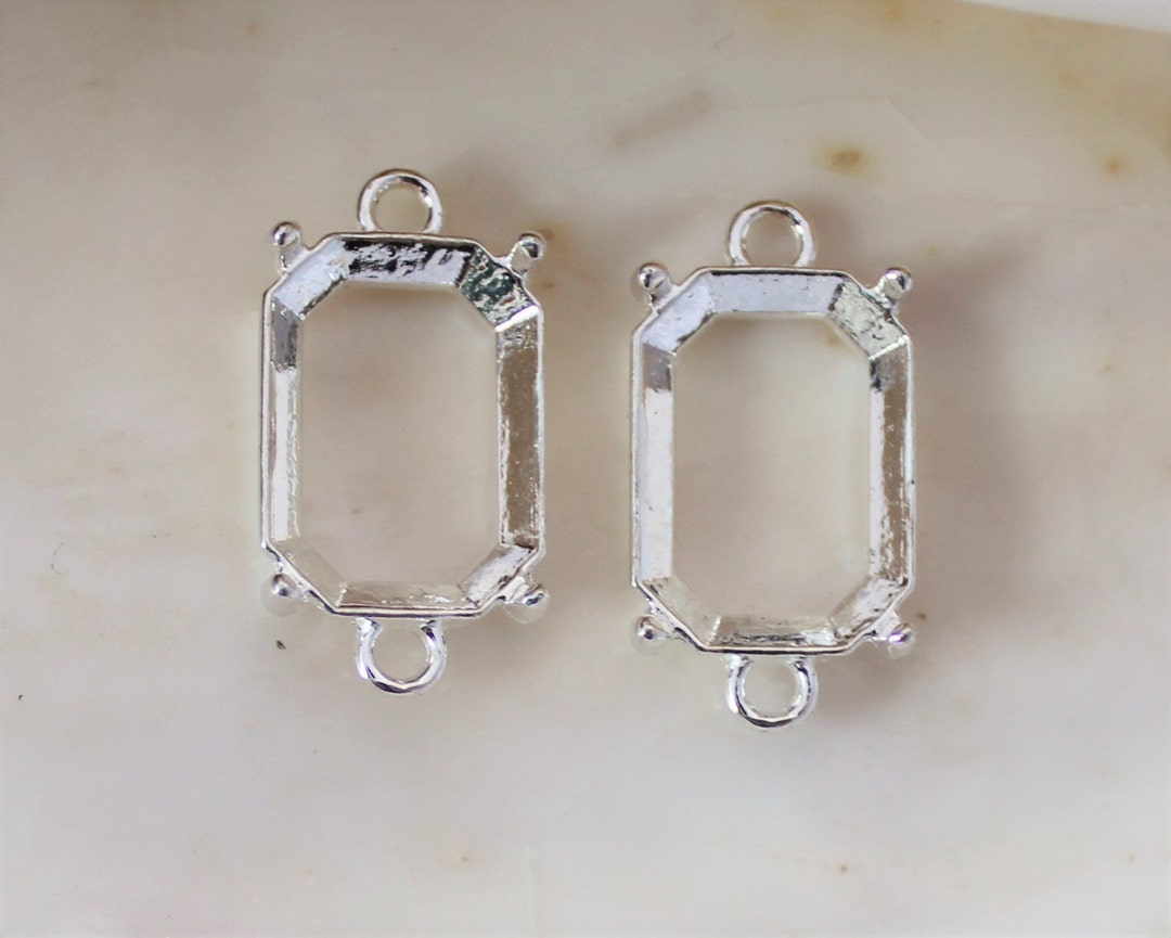 12/24/50 PCS Bright Silver Octagon Shaped Connector Settings 2 Loops ...