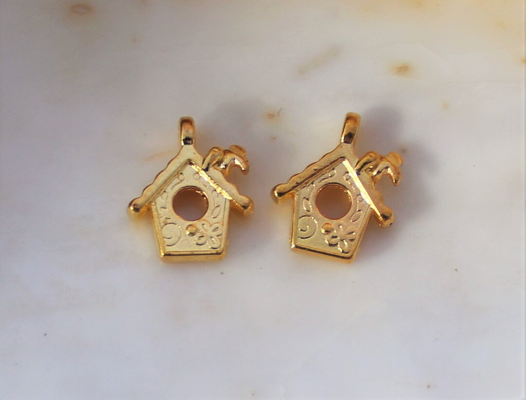 20/40 PCS Bright Gold Tiny Birdhouse Charms - 16x13mm Cadmium and Lead ...