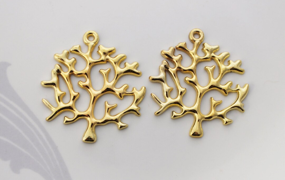 2/4/6 PCS Bright Gold Tree Outline Charms - 45x40mm Lead, Cadmium, and ...