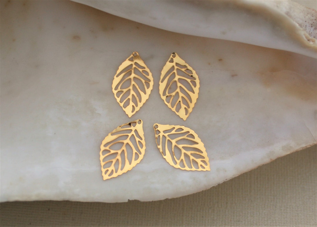 25/50/100 PCS Small Thin Bright Gold Leaf Outline Filigree Charms ...