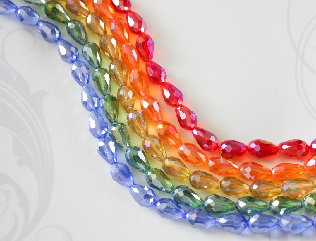 10/20/50 Pcs Assorted Rainbow Mix Glass Tear Drop Beads - 10x15mm - Etsy