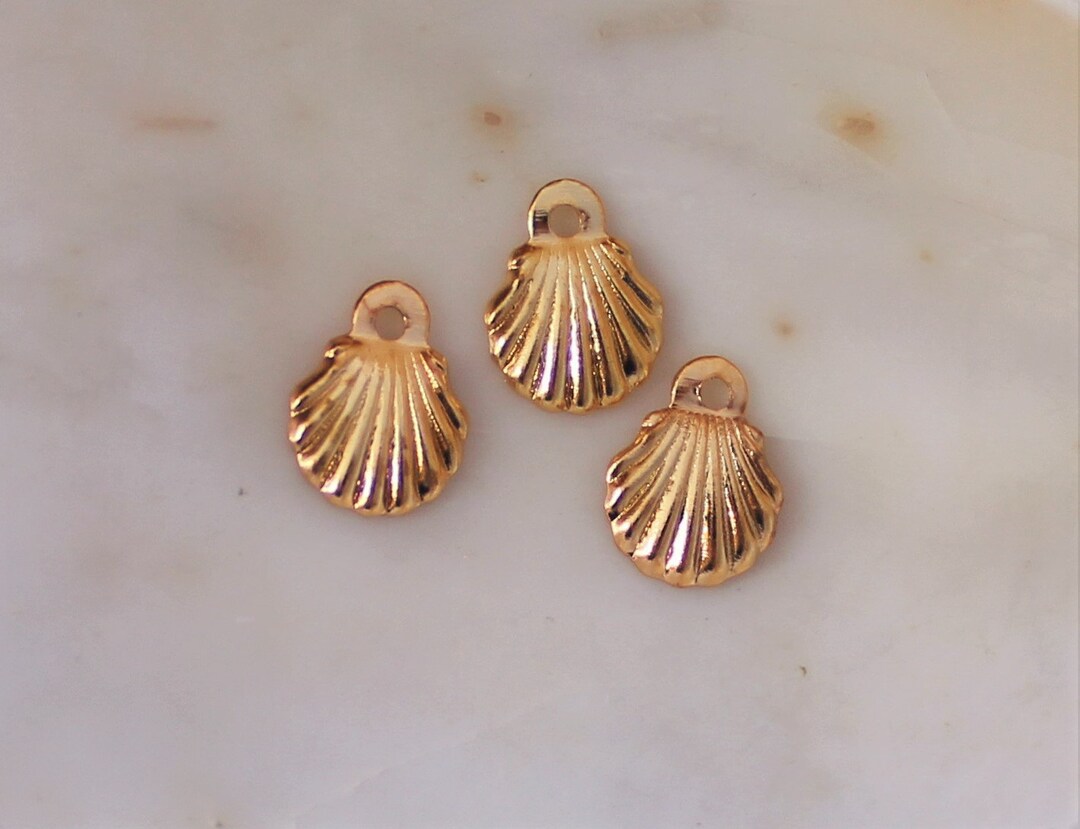 100/200/400 PCS Tiny Bright Gold Sea Shell Stamping Charms - 9x7mm Lead ...