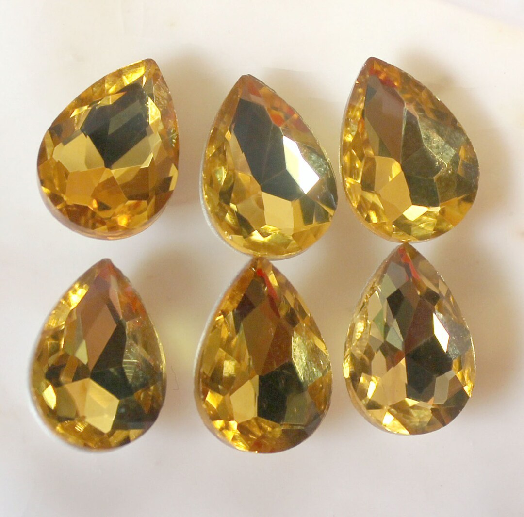 12 Pcs Jonquil Yellow Glass Pear Rhinestones With Silver Foiled Backs ...