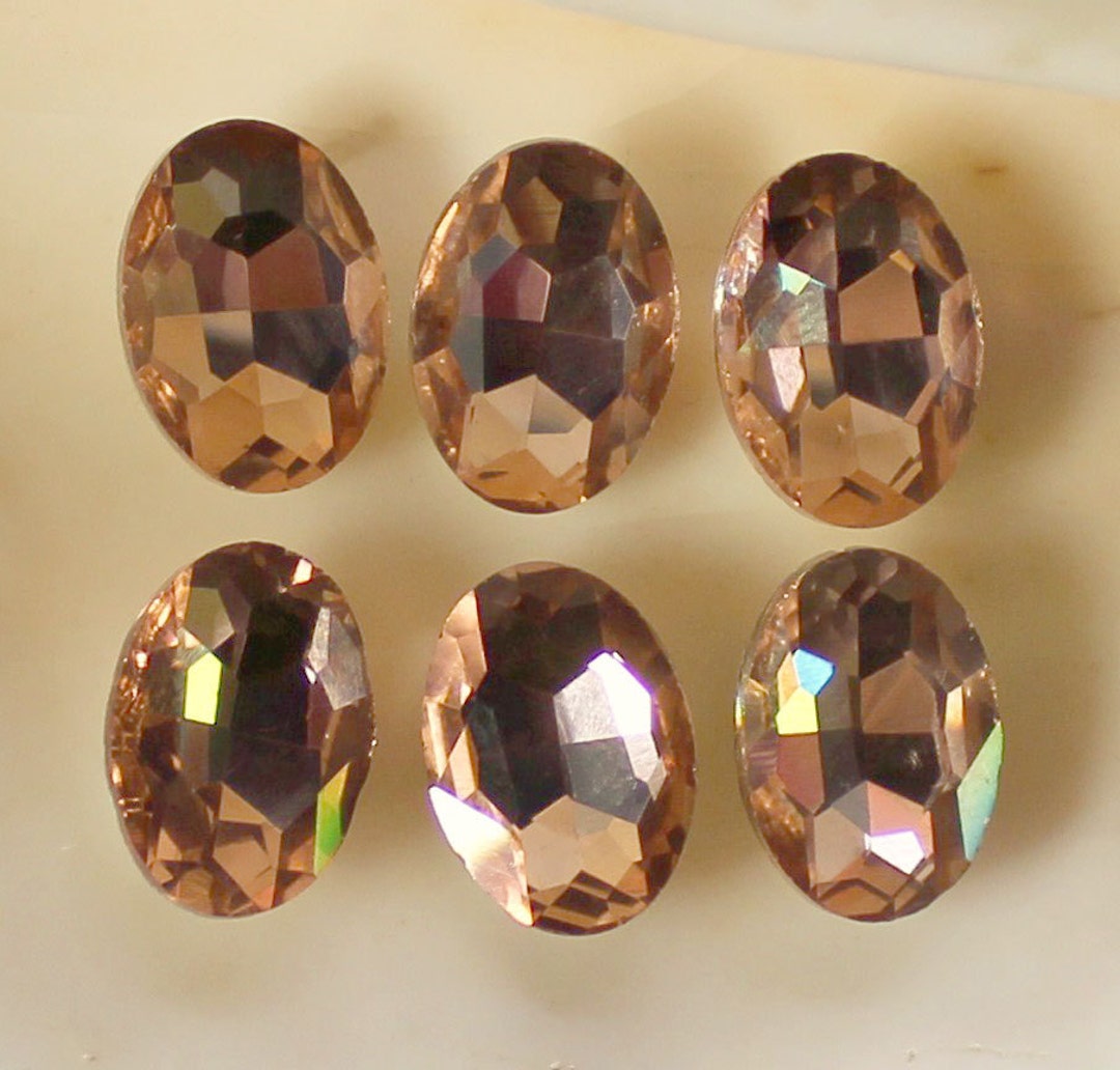 6 Pcs Champagne Pink Glass Oval Rhinestones With Silver Foiled Backs ...