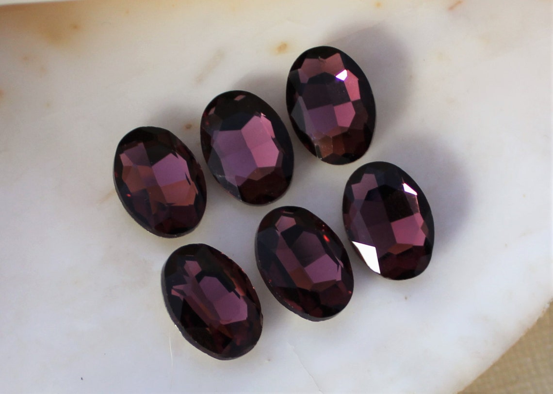 6 Pcs Deep Purple Glass Oval Rhinestones With Silver Foiled - Etsy