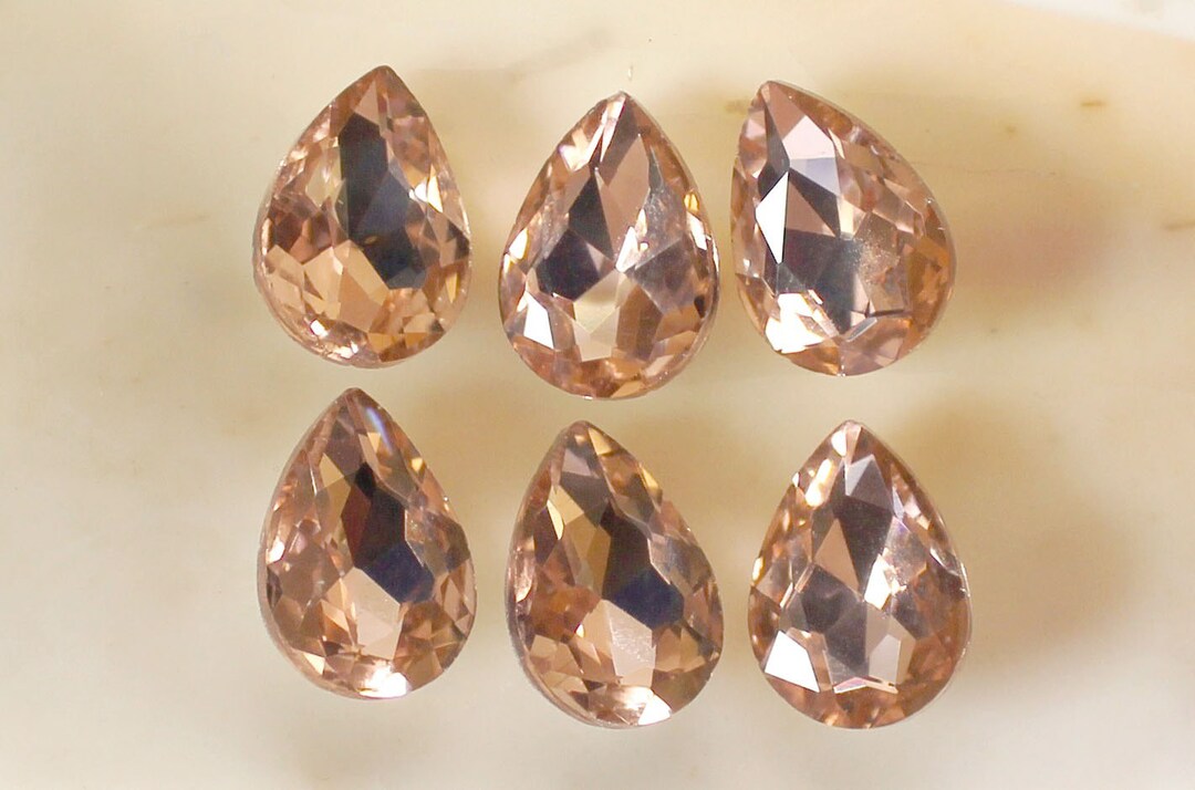 12 Pcs Champagne Pink Glass Pear Rhinestones With Silver Foiled Backs ...