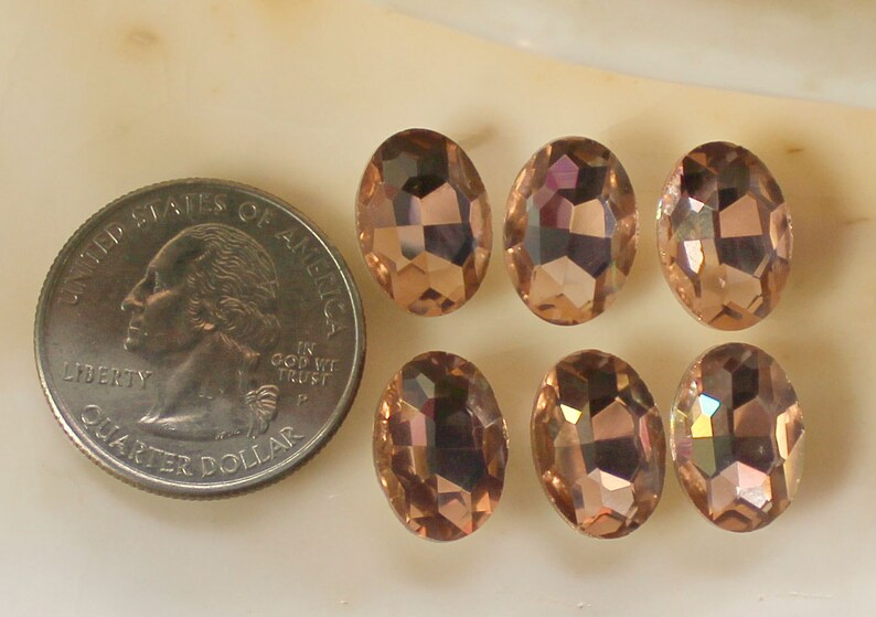 6 Pcs Champagne Pink Glass Oval Rhinestones With Silver Foiled | Etsy