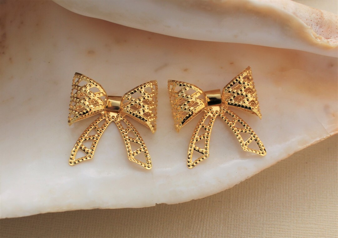 10/20/40 Pcs Big Bright Gold Filigree Bow Cabochons - 32x30mm Lead Free ...